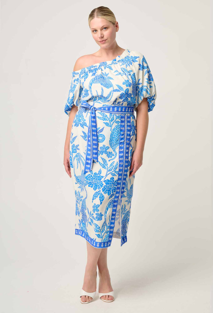 Juno Viscose One Shoulder Top in Azure Mosaic – Black Orange Boutique